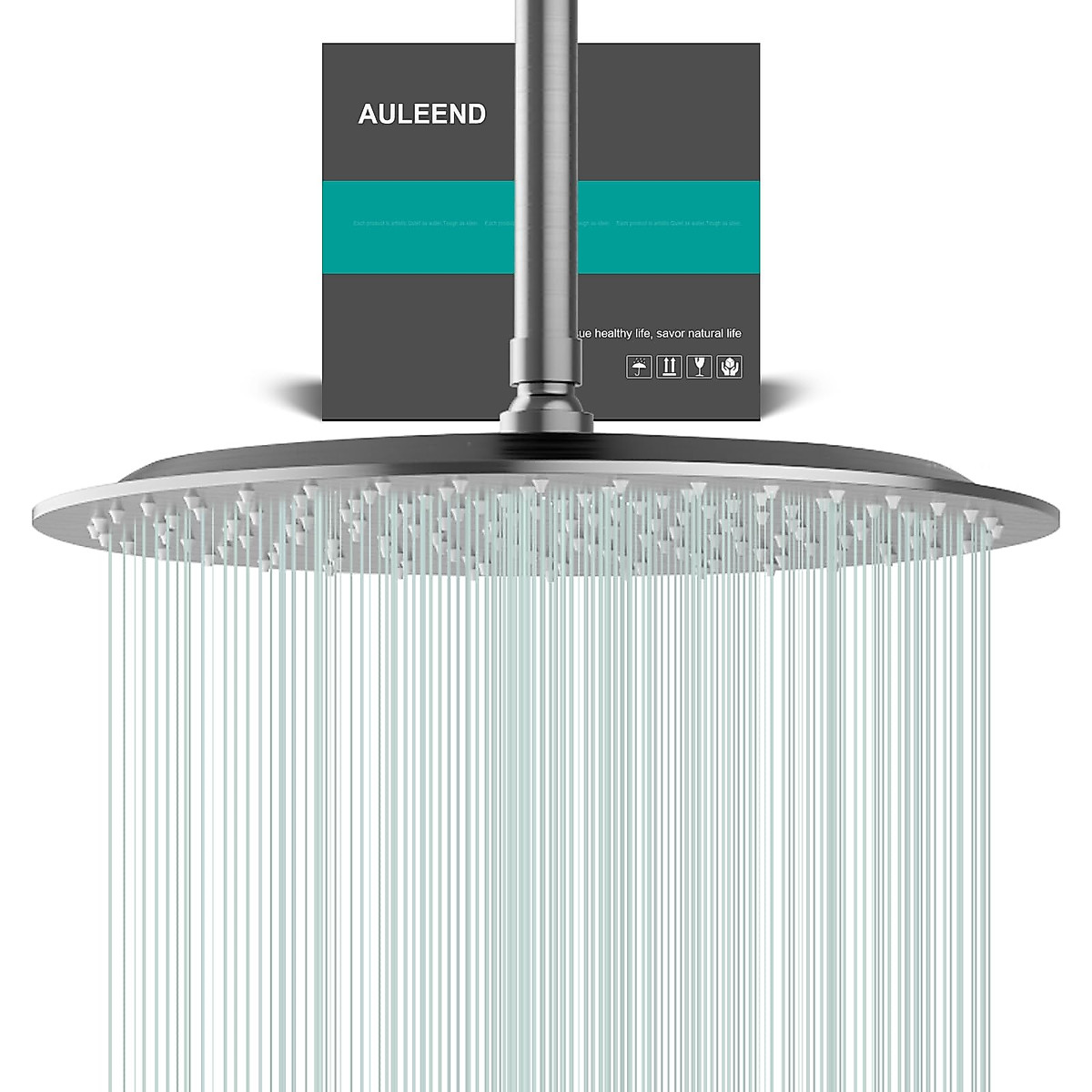 AULEEND 12 Inch Round Shower head, High Flow Stainless Steel Rainfall Shower Head, High Pressure Design (Brushed Nickel, 12)