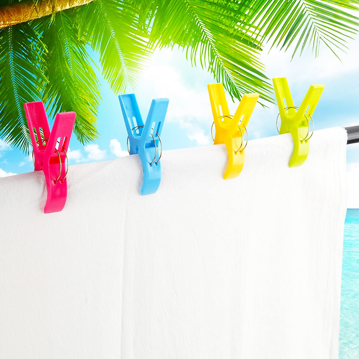 4 Pack, Beach Towel Clips, Plastic clipsr, Towel Clips for Chairs, Pool Towel Clips, Towel Clips for Beach Chair, Blankets, Pool Loungers, Cruise.