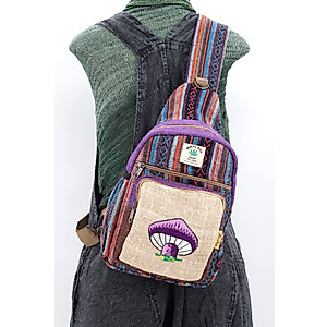 HIMALAYA HANDMADE Hemp Sling Backpack Hippie Backpack Festival Backpack Hiking Backpack 100 Percent Hemp Crossbody Bag FAIR TRADE Handmade with Love., Purple