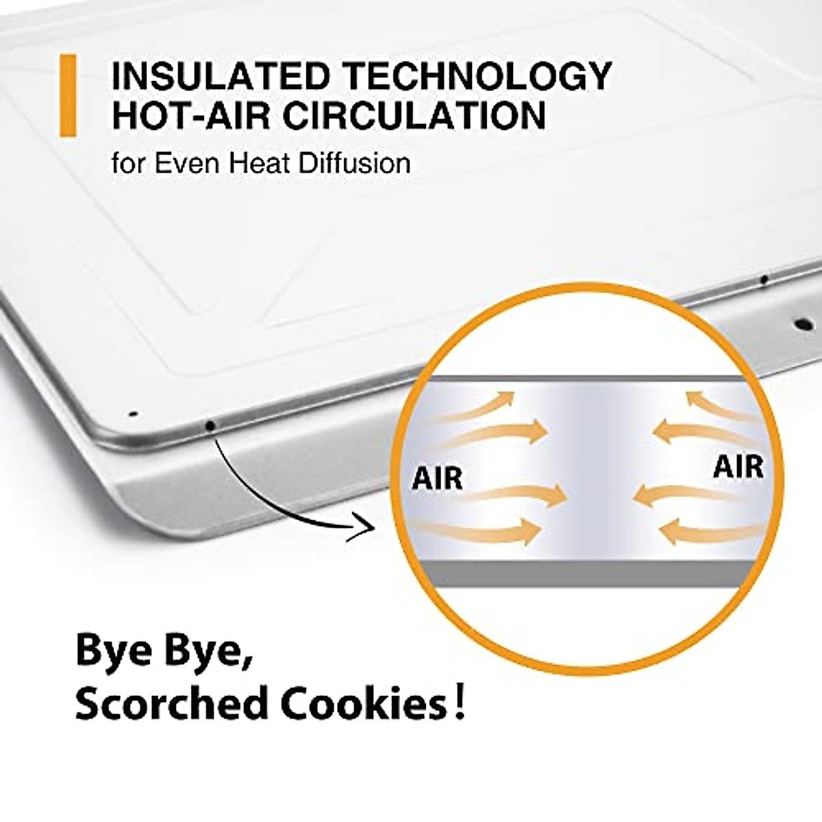 HONGBAKE Large Flat Cookie Sheet No Edges, Nonstick Insulated Baking Pan, Commercial Oven Trays for Cooking 2 Pieces, 16" X 14", Grey