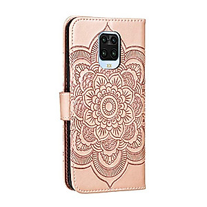 LEMAXELERS for Redmi Note 9 Pro Case Flip Premium Wallet Case PU Leather Mandala Embossed Shockproof Cover with Kickstand Card Holder Cover for Xiaomi Redmi Note 9 Pro Max Mandala Rose Gold LD