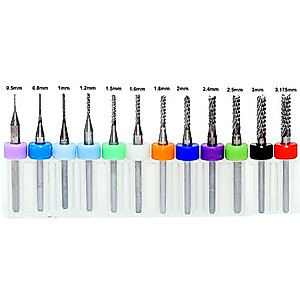 End Mill Sets, Tungsten Steel CNC Router Burrs End Milling Engraving Bits Drilling Hole Tool for PCB Circuit Board, Plastic, Fiber, Wood, Copper 0.5~3.175mm Set of 12