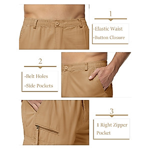 MAGCOMSEN Men's below Knee Long Shorts Cotton Work 3/4 Cargo Capris 7 Pockets Twill Military Summer Shorts Khaki 32