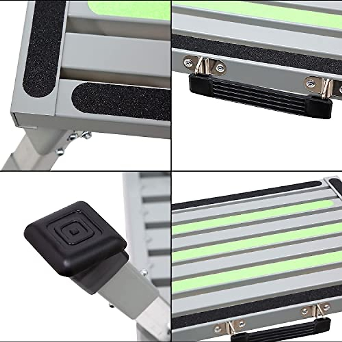 Homeon Wheels Aluminum Safety RV Steps Adjustable Height Folding Platform Step with Friction Strips Non-Slip Rubber Feet and Handle RV Step Stool Supports Up to 1000lbs.