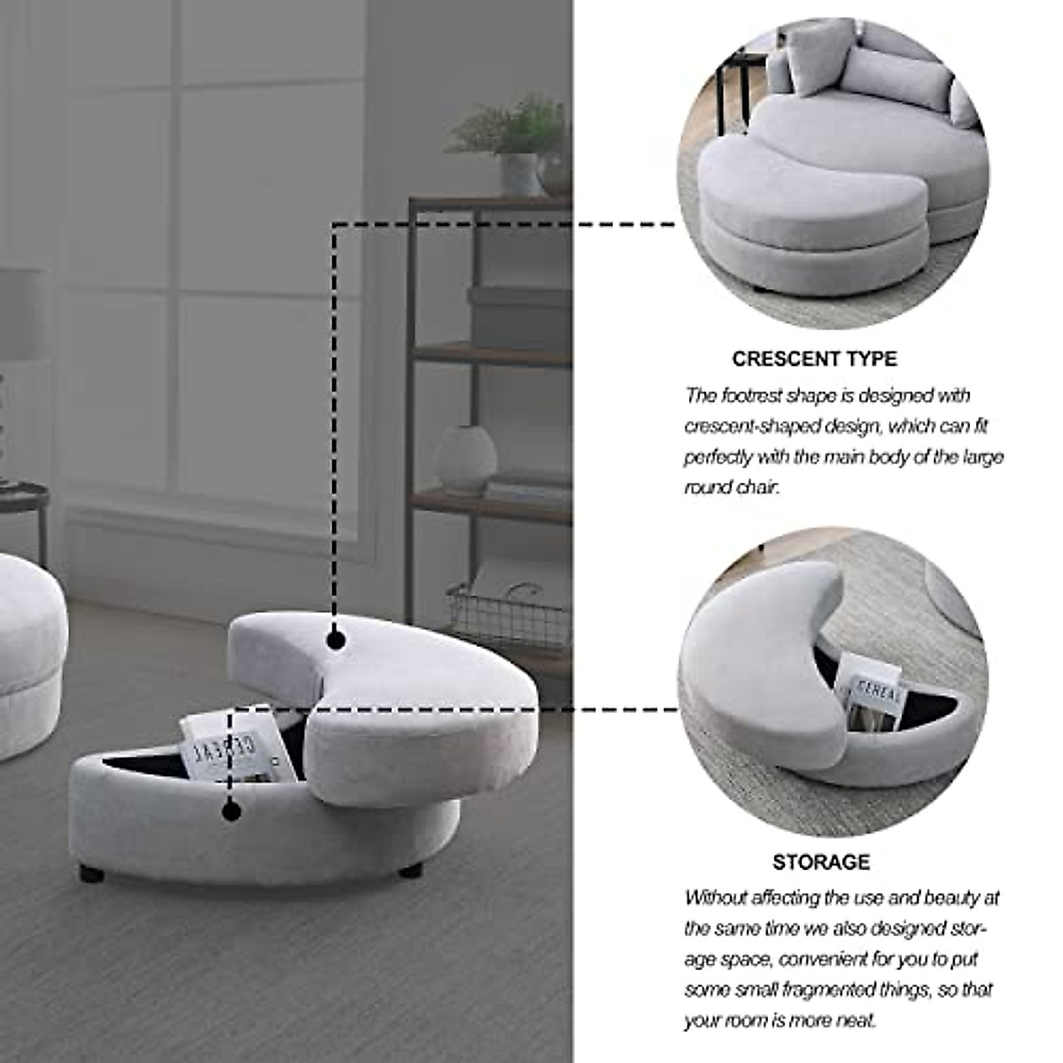 Swivel Accent Barrel Chair with Storage Ottoman,Comfy Teddy Upholstered 360° Recliner Sofa Club Chaise Leisure Round Lounge Armchair Singel Lazy Sofá Arm Chairs and Footrest Set for Living Room/Hotel