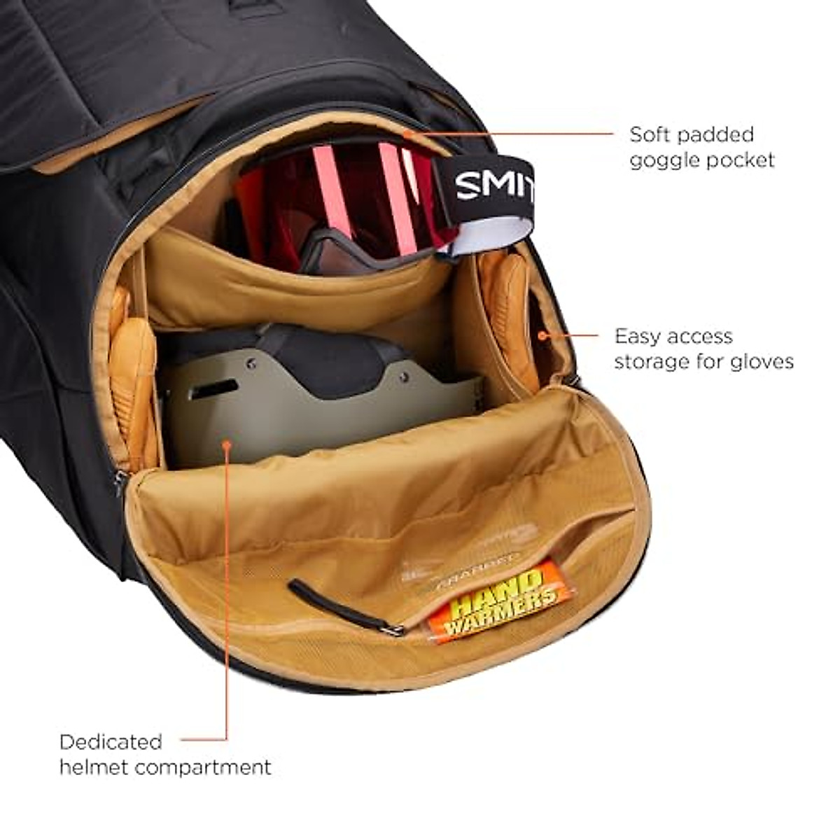 Thule RoundTrip 80L Duffel - Storage compartments to organize and protect gear - Boot bag for ski and snowboard travel - Soft pocket for goggles and helmet - Dry bag included