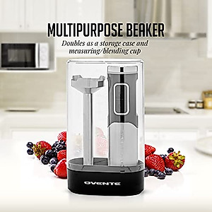 OVENTE Electric Cordless Immersion Hand Blender 200 Watt 8-Mixing Speed with Stainless Steel Blades, Heavy-Duty Portable & Rechargeable Perfect for Smoothies, Puree Baby Food & Soup, Black HR981B