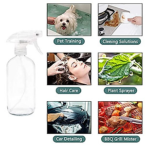 Easeen 6 Pack of 16 oz Glass Spray Bottles – Refillable Containers with Adjustable Sprayer for Essential Oils, Plants, Cleaning Products, Cooking