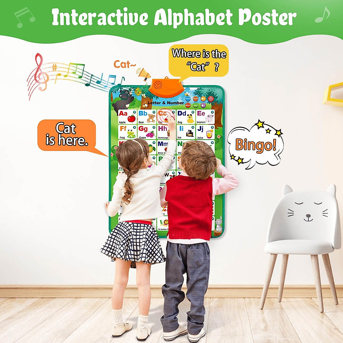 Educational Toys for 2 3 Year Old Boys Gifts: Interactive Alphabet Wall Chart Learning ABC Poster for Toddlers Ages 1-3, Christmas Birthday Gifts for Girls 2-4