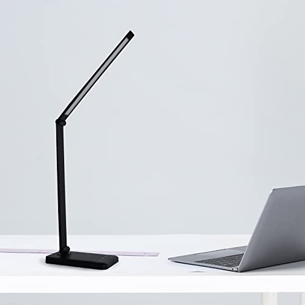 Kitys Fatch LED Touch Sensing Desk Lamp with USB Charging Port, 5 Lighting Modes, 5 Levels of Brightness, 30/60 Minutes Auto Timer, Foldable Desk Lamp for Bedroom, Study Room, (Black)