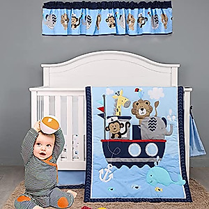 Brandream Crib Bedding Sets for Boys Nautical Coastal Baby Boys Bedding Ocean Whale Monkey Giraffe Elephant Nursery Bedding Sets - Adventure Themed