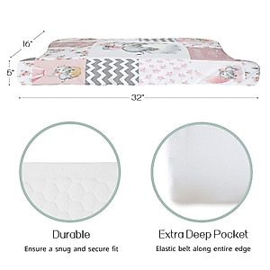 HawSkgFub Sleeping Elephant Floral Changing Pad Cover for Baby Girls Pink, Dream Big Little One Flower Diaper Change Table Covers, Soft Stretchy Safe Snug Fitted Changing Mat Sheets Fit 32"/34" x 16"