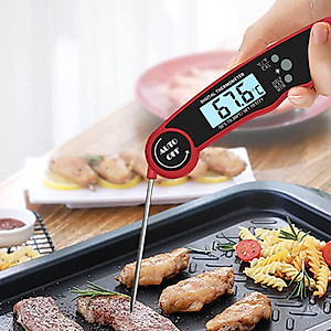 Instant Read Meat Thermometer, Digital Food Thermometer for Cooking, Kitchen Candy Thermometer with Fahrenheit & Celsius (℉/℃) Switch for Oil Deep Dry BBQ Grill Roast Turkey Smoker (red)