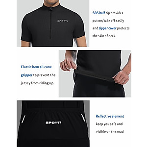 Spotti Men's Cycling Bike Jersey Short Sleeve with 3 Rear Pockets- Moisture Wicking, Breathable, Quick Dry Biking Shirt Black
