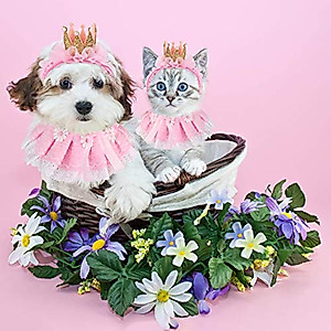 Legendog Cat Bandana for Cats, Princess Cat Costumes for Cats, Cute Lace Dog Bandanas and Cat Crown Accessories for Cats Small Dogs, Pink Outfit for Birthday Party