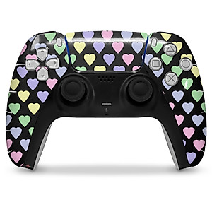 WraptorSkinz Skin Wrap compatible with Sony PS5 DualSense Controller Pastel Hearts on Black (CONTROLLER NOT INCLUDED)