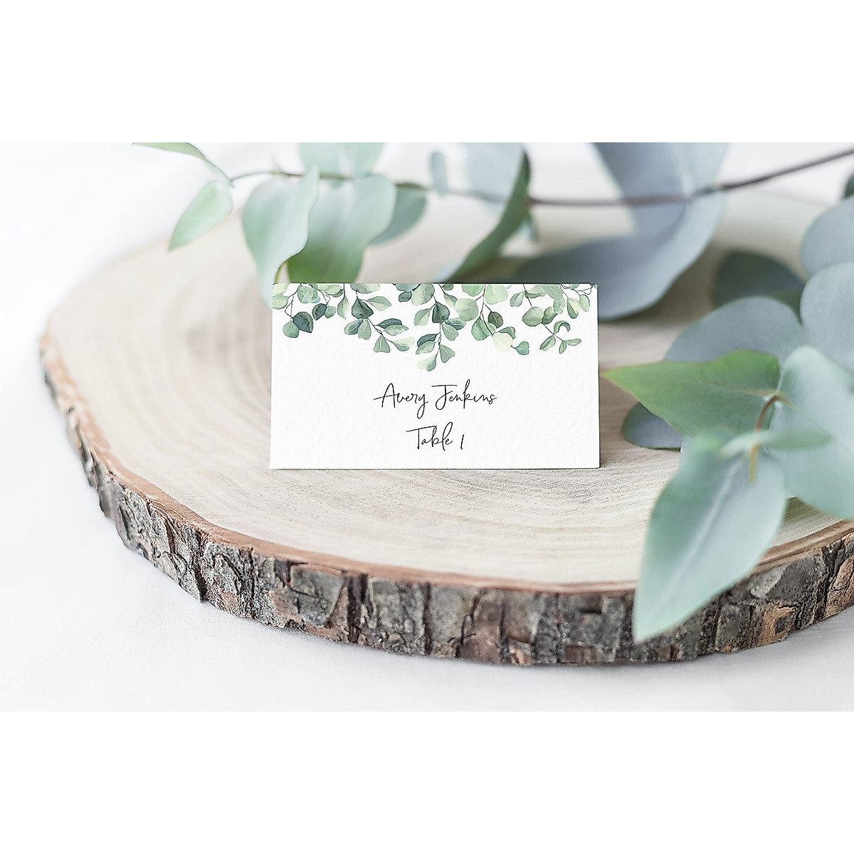 Your Main Event Prints Eucalyptus Tent Cards - Food Labels for Buffet and Decorations - Perfect for Birthdays, Baby Showers, Parties - Pack of 50