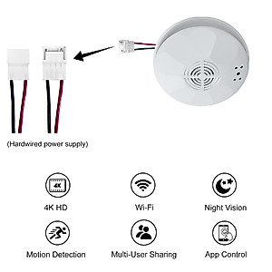 Hardwired Smoke Detector Hidden Camera | 4K Ultra HD Clarity | Wi-Fi & Live Viewing | Night Vision | Motion Detection | Hidden Camera for Home Security | Baby Pet Nanny Camera | No Audio