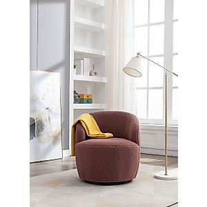 INMOZATA Swivel Barrel Chair, Teddy Fabric Swivel Accent Armchair Barrel Chair with Metal Base, Upholstered Comfy 360°Round Single Reading Chair for Living Room Bedroom,Red