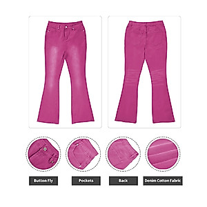 Koinshha Womens High Waisted Jeans Flare Stretch Boyfriend Casual Bootcut Denim Pants Pink