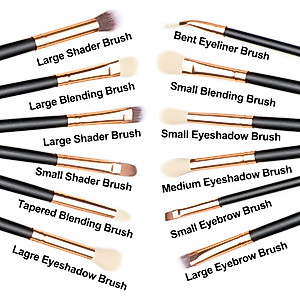 Qivange Synthetic Hairs Eyeshadow Brush Set 12PCS Black Rose Gold Makeup Brush Set for Concealer Eyebrow Eyeliner Eye Shadow Blending