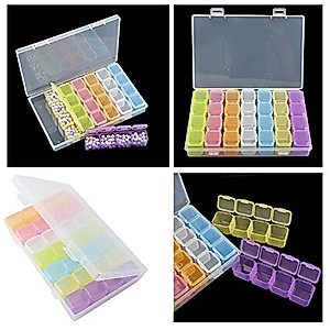 2 Pack 28 Grids Colorful 5D Diamond Painting Embroidery Box, Accessories Storage Containers Adjustable Bead Case with 196 Pcs Label Stickers (28 Grids-2pack Colorful)