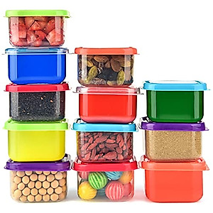 12 Pack Salad Dressing Container To Go Small Reusable Plastic Freezer Food Storage Container Jars with Lids 3.38 oz/100 ml Colorful Salad Dressing Container Mini Meal Prep Sauce Cups Freezer & Dishwasher Safe(3.38, Square, 12, PFC002)
