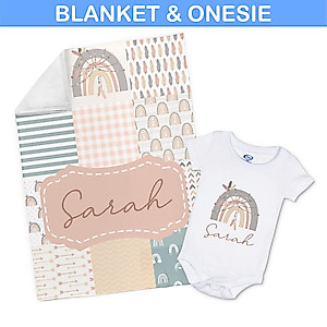 Voz Personalized Baby Blankets with Name, Customized Baby Blankets for Girls- Boho Rainbow Baby Blanket, Best Gift for Baby, Mom, born, 30 x 40 inch, Super Soft Plush Fleece (R2)