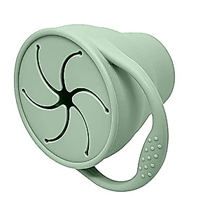 BraveJusticeKidsCo | Snack Attack Cup Collapsible Silicone Container Toddler and Baby Catcher Lid (Mint Green)