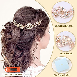 Ammei Headpiece Rose Gold Wedding Headband Flower Leaves Design Hair Vine Bridal Headpiece Wedding Hair Accessories (Rose Gold)