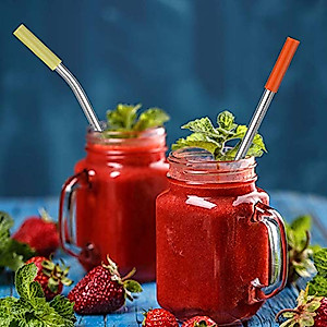 Reusable Smoothie Straws and Milkshake Straws with Silicone Tips , 9mm/0.35" Stainless Steel Wide Straws, Hiware 6 Pack 10" Metal Straws for Smoothies, Milkshakes, Jumbo Drinks with 2 Cleaning Brushes