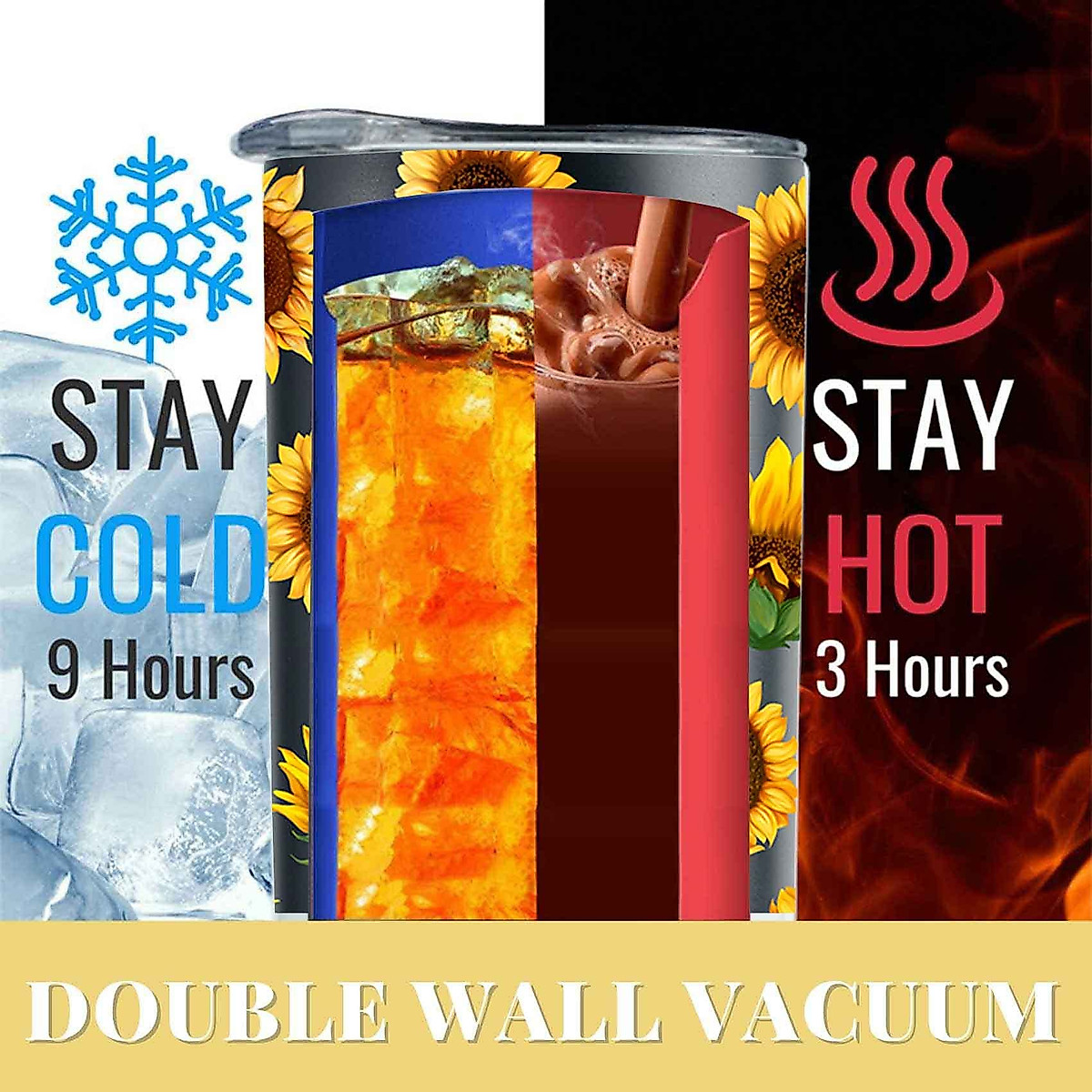 Onebttl Sunflower Gifts with Initial for Sunflower Lovers, Initial 20 oz Stainless Steel Wine Tumbler with Sunflower Design, Perfect Gifts for Women & Girls, Birthday, Christmas, Mother's Day - A