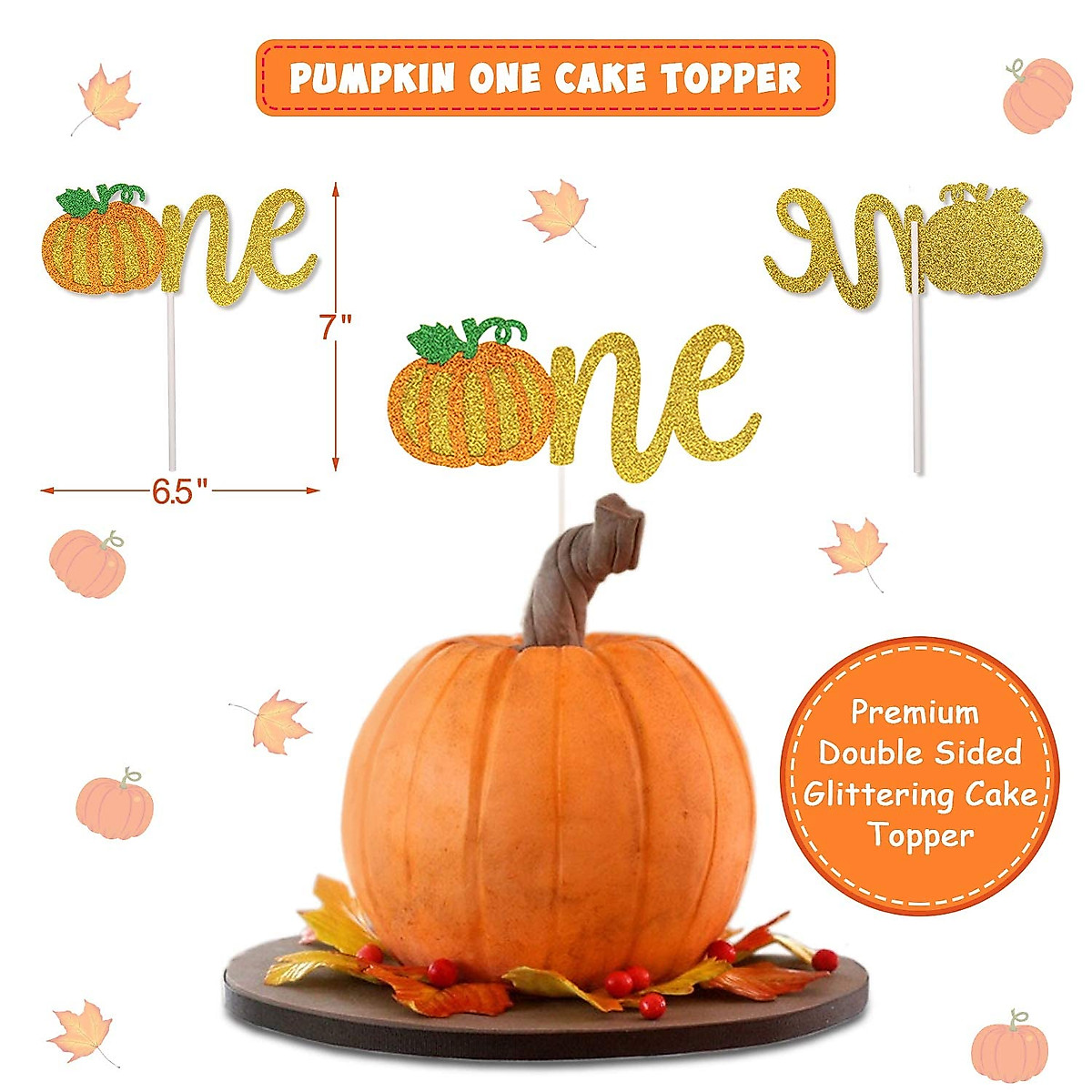 Vansolinne Little Pumpkin First Birthday Highchair Banner Decorations, Fall Harvest Birthday Highchair Banner Cake Smash Cone Hat Decorations Set for Baby Boy Girl 1st Birthday Party Supplies, 3 in 1