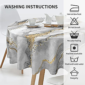 Gold Marble Round Tablecloth 60 Inch - Waterproof & Wrinkle Resistant Washable Fabric Spring Table Cloth for Dining Room Party Outdoor Picnic, White and Grey