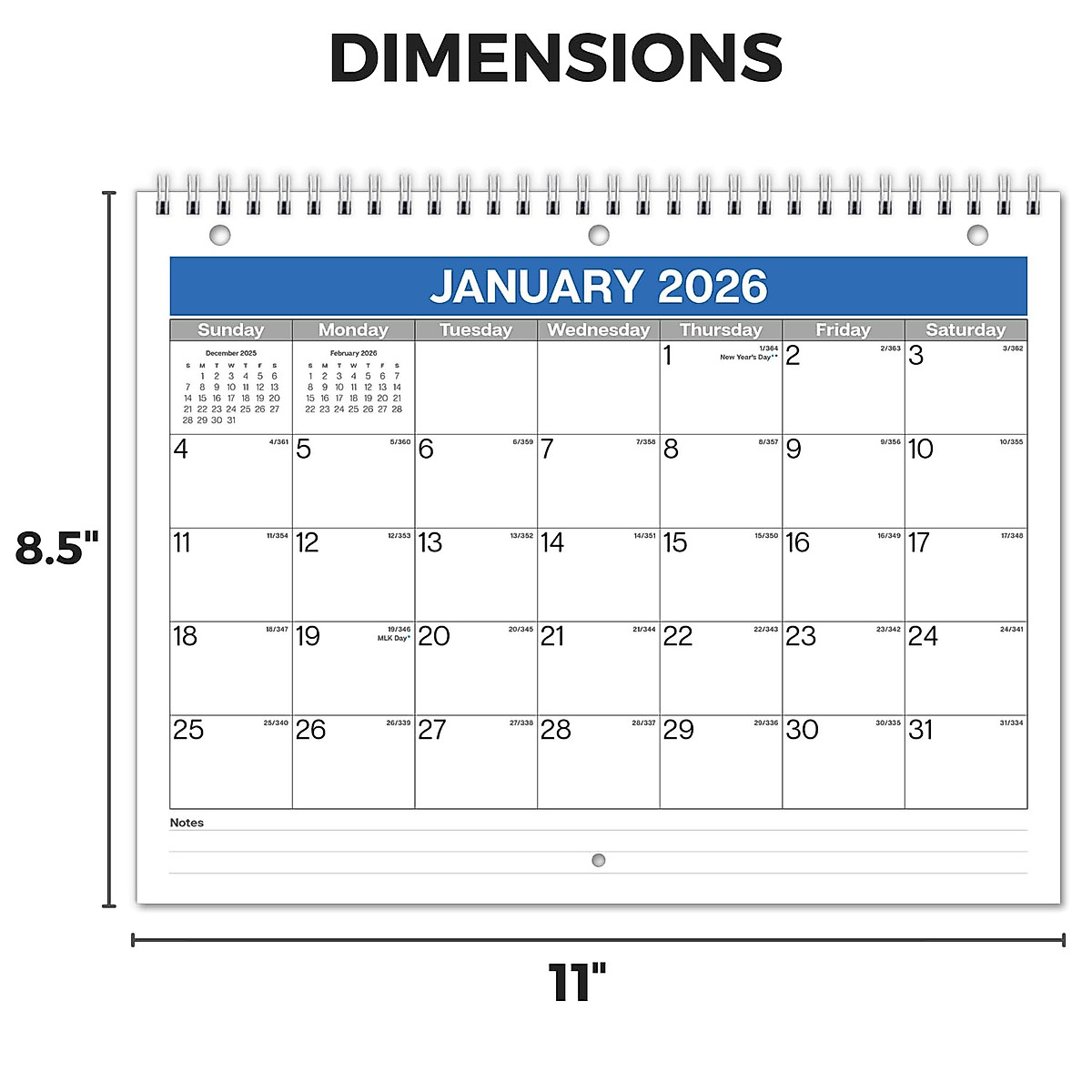 Dunwell 2023 Calendar for 3-Ring Binder (8.5x11, Blue Shades) Use as 2023 Binder Calendar, Wall Calendar or Desk Calendar, 3-Hole Punched, Fits Standard Notebooks