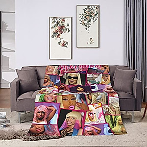 Nicki Rapper Singer Minaj Band Throw Blanket Soft Cozy Flannel Blankets Decor for Bed Couch Living Room Travel Outdoor 80"X60"