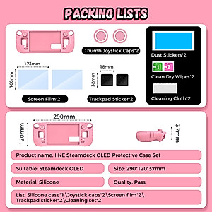 IINE Protective Case for Steam Desk OLED, Steamdesk OLED Silicone Cover Case, 9-in-1 Protective Silicone Shell with Anti-Scratch Cover Protector, Steam Deck OLED Accessories Set,Pink