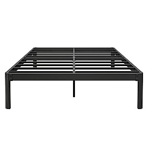 COMASACH Queen-Size Bed-Frame with Round Corner and Cylinder-Shaped Leg, 4000 lbs Heavy Duty Non Slip Metal Bed Frames No Box Spring Needed, 14 inch Noise Free Mattress Foundation, Black
