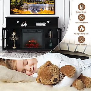 MFSTUDIO Farmhouse Electric Fireplace TV Stand for TV's Up to 55" Media Entertainment Center Console with Insert Fireplace and Adjustable Shelves Storage Cabinet Chest for Living Room, Black