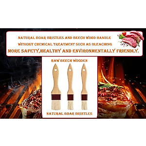 Basting Brush-Pastry Brush,Oil Brush for Cooking,Boar Bristles BBQ Brushes for Grill,Beech Wooden Handle Food Brush for Baking/Spreading Marinade/Sauce/Butter/Egg/Kitchen Baster Brushes(1.5 1 inch)