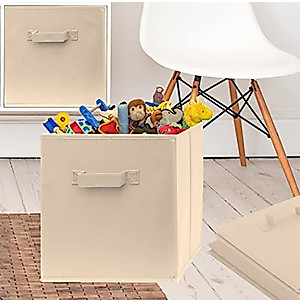 Pomatree Fabric Storage Cubes - 8 Pack - Cube Storage Organizer Bins | Handles on Both Sides | Foldable Cube Storage Bin for Home, Kids Room, Nursery and Playroom | Closet and Toys (Beige)
