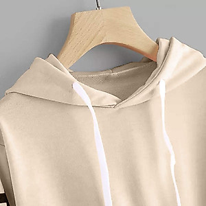 Bblulu Women's Letter Print Sweatshirt Raw Hem Drawstring Crop Top Hoodie Solid Color Pullover Hooded Sweatshirts