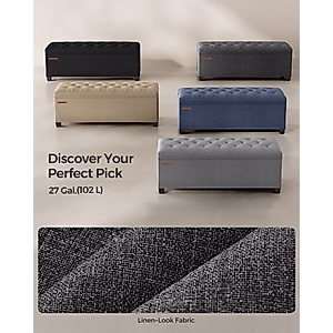 SONGMICS Storage Ottoman Bench, Foldable Foot Rest with Legs, 15.7 x 43 x 15.7 Inches, End of Bed Bench, Storage Chest, Load up to 660 lb, for Living Room, Bedroom, Entryway, Dark Gray ULSF088G01