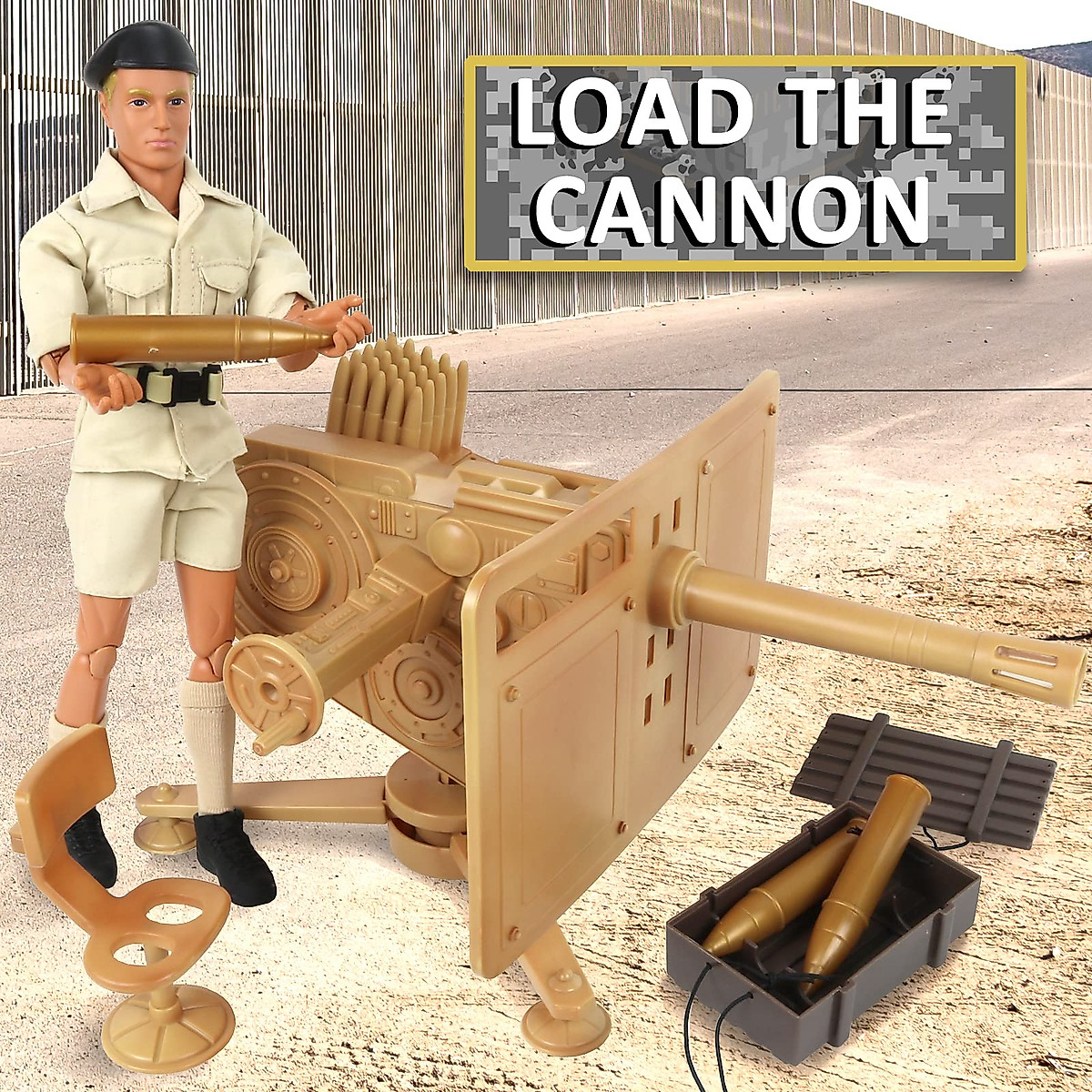 Click N' Play Action Figure WWII Field Gun 5 Piece Set, Military Action Figures and Army Toys for Boys 8-12