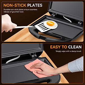 Snailar ABS07 Sandwich Maker, 2 Slice Grilled Cheese Maker with Non-stick Flat Plates, Indicator Lights, Cool Touch Handle, Easy to Clean and Store, 750 W