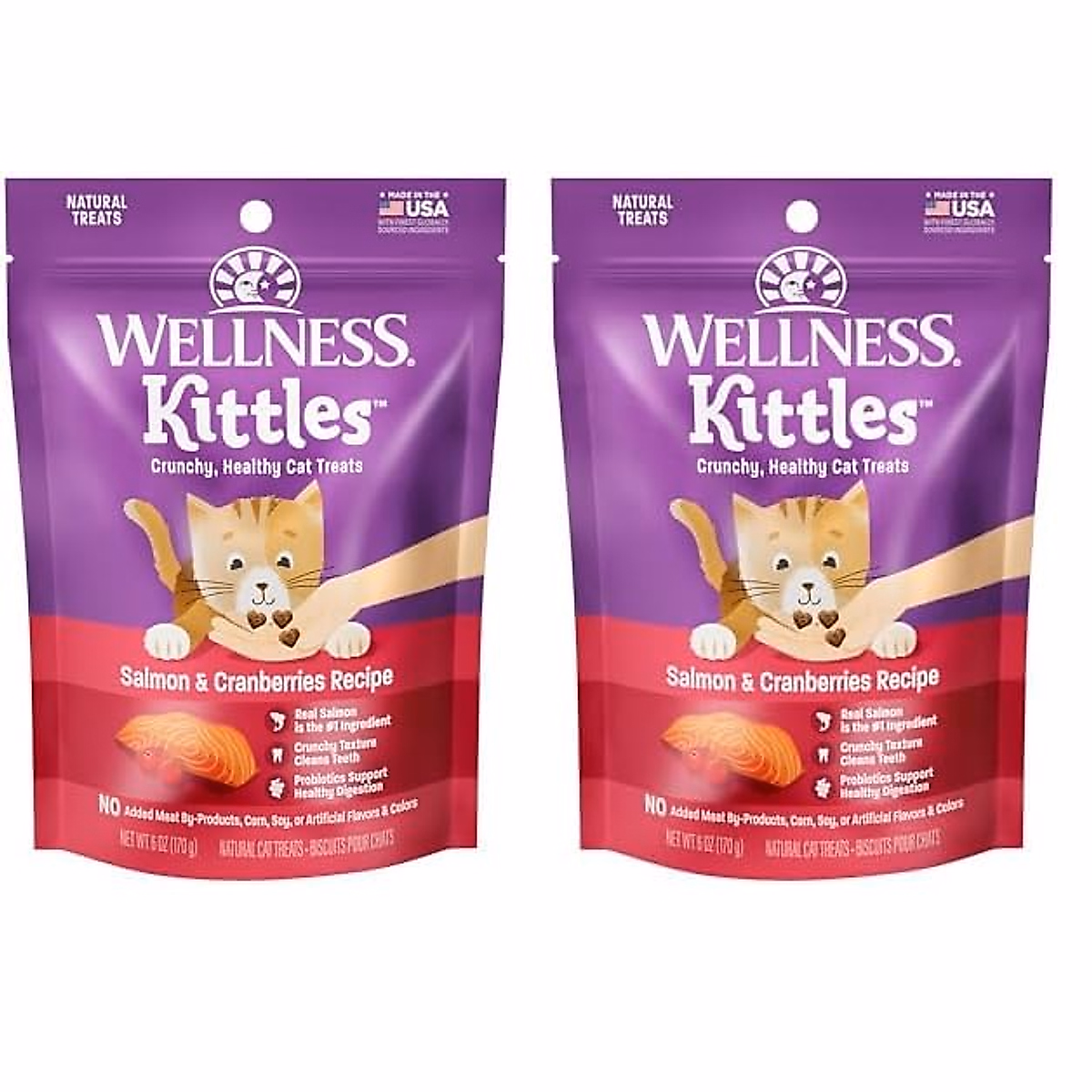 Wellness Kittles Natural Grain Free Cat Treats, Salmon & Cranberries, 6-Ounce Bag (Pack of 2)