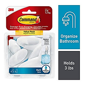 Command BATH18-6ES Organize Damage-Free Bath Towel Hook Value Pack, Medium, Frosted