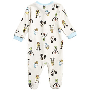 Disney Baby Boys' Mickey Mouse Romper - 2 Pack Sleep n' Play Footed Coveralls (0-9M), Size 6-9 Months, Mickey and Friends