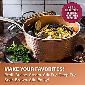 Gotham Steel Premium Hammered Cookware – 5 Piece Ceramic Cookware, Pots and Pan Set with Triple Coated Nonstick Copper Surface & Aluminum Composition for Even Heating, Oven, Stovetop & Dishwasher Safe