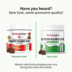 Premium Care Cranberry Bladder Chews - Dog Supplements for Urinary Tract (UT) Health, Bladder and Kidney Support - Cranberry Chewables with Vitamins for Better Bladder Control for Dogs - 120 Chews